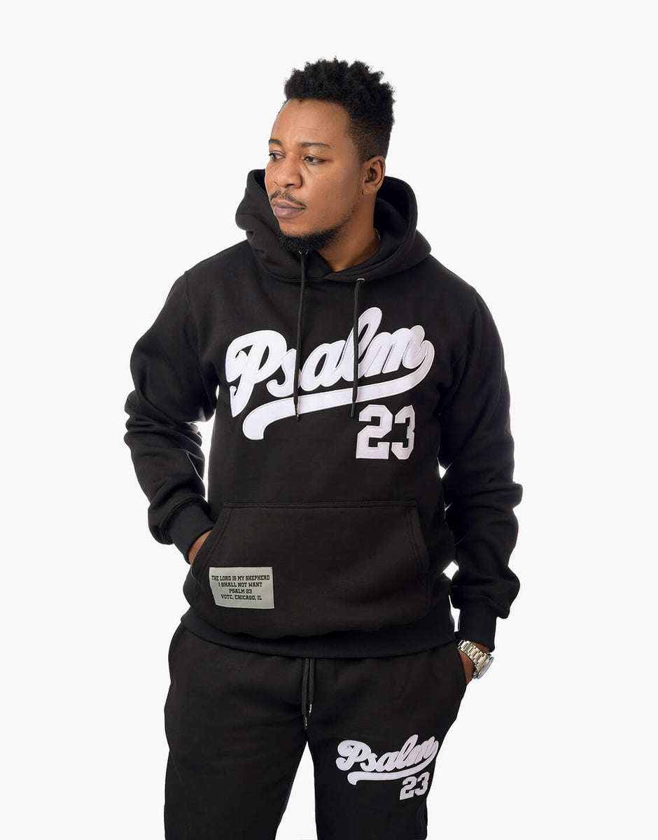 Psalm 23 HOODIE WITH SCRIPTURE PATCH - BLACK – VOTC Clothing